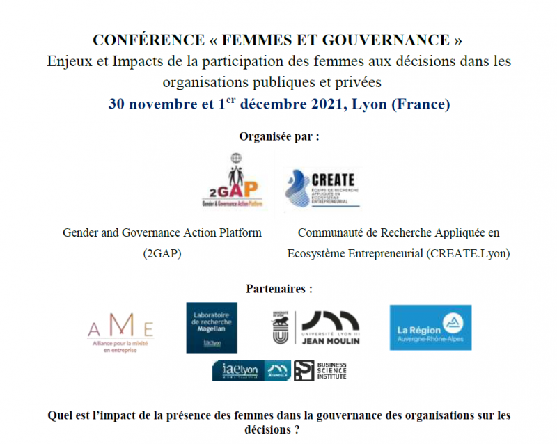 Conférence “Femmes et Gouvernance” – 30 novembre et 1er décembre – Lyon ...